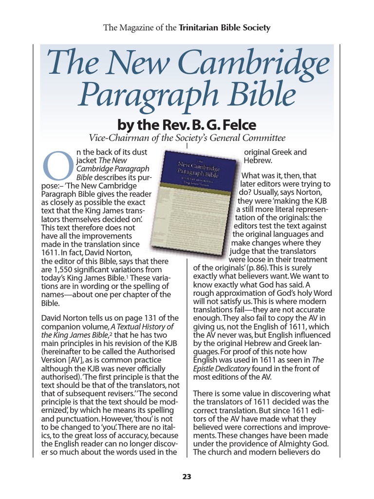 The New Cambridge Paragraph Bible: by The Rev. B. G. Felce | PDF | King ...