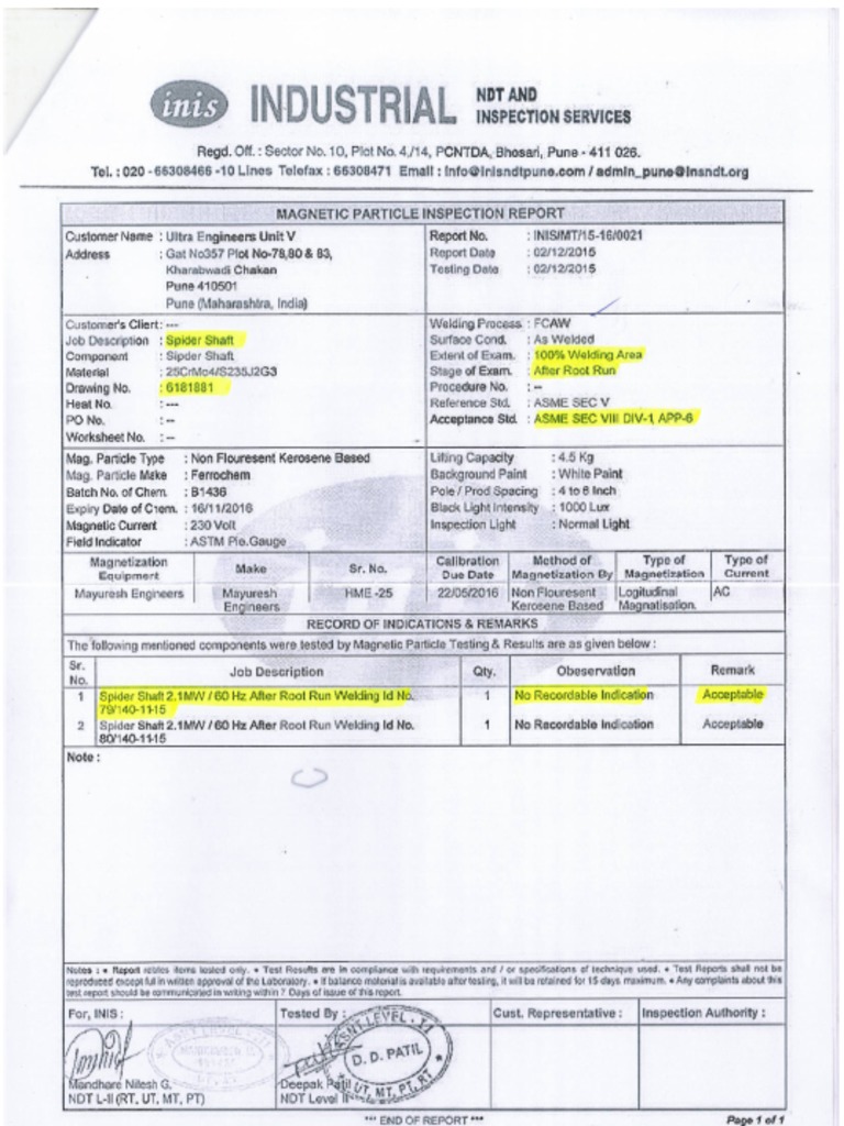 Sample NDT Report | PDF