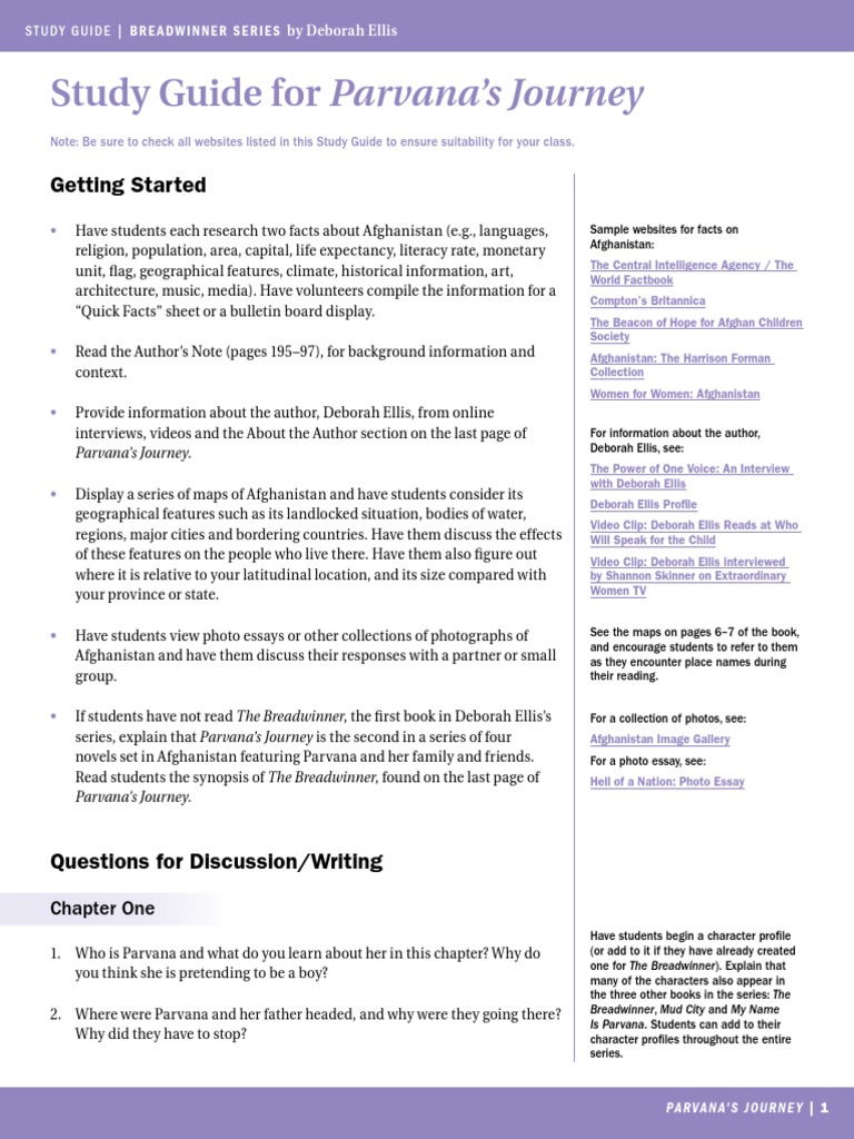 Study Guide for Parvana's Journey | PDF | Internally Displaced Person ...