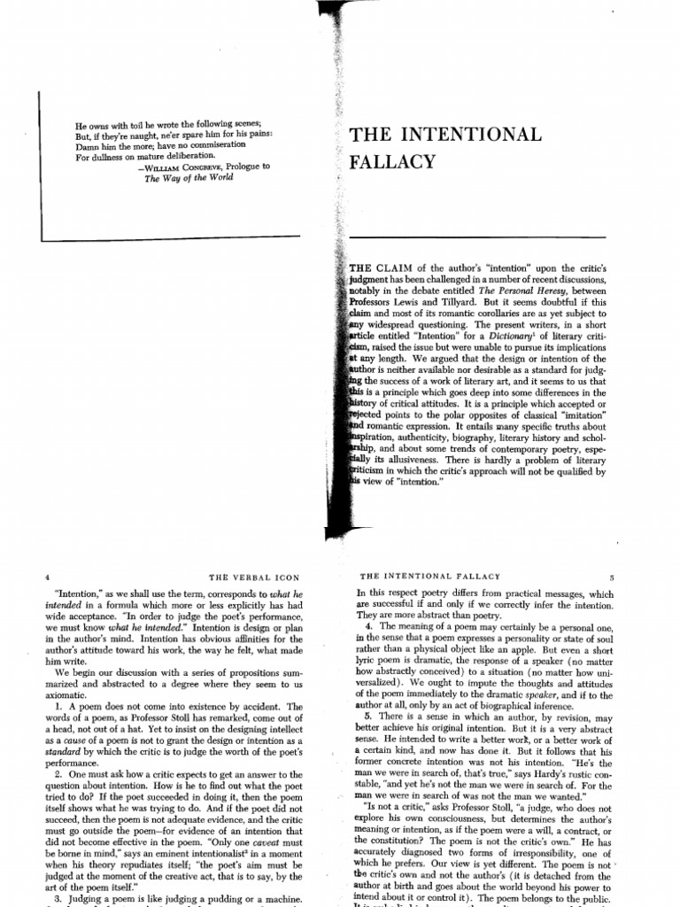Intentional Fallacy | PDF