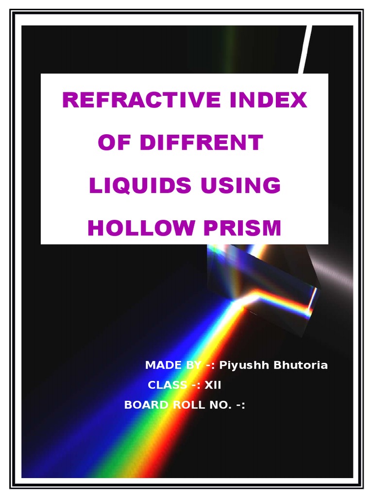Refractive Index of Different Liquids Using Hollow Prism | PDF | Prism ...