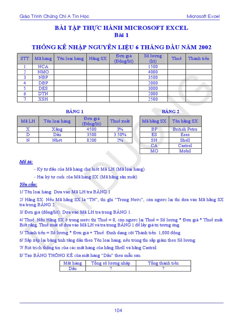 Bai Tap Thuc Hanh Excel 2010 | PDF