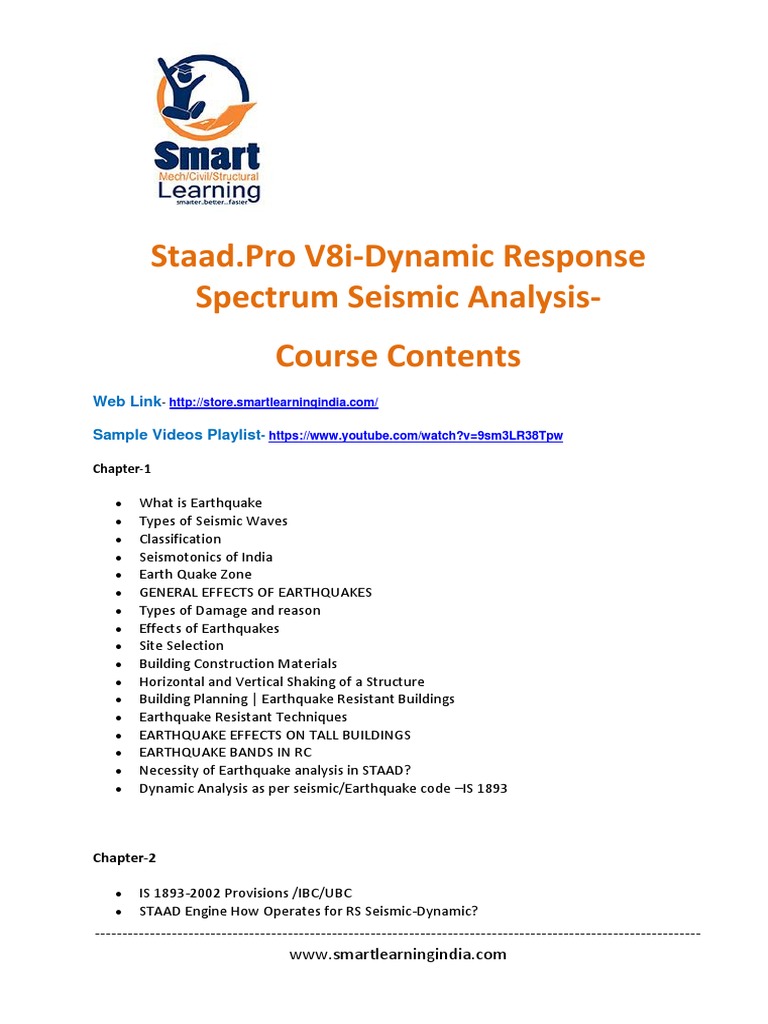 Staad - Pro V8i-Dynamic Response Sesmic Analysis-Course Contents | PDF ...