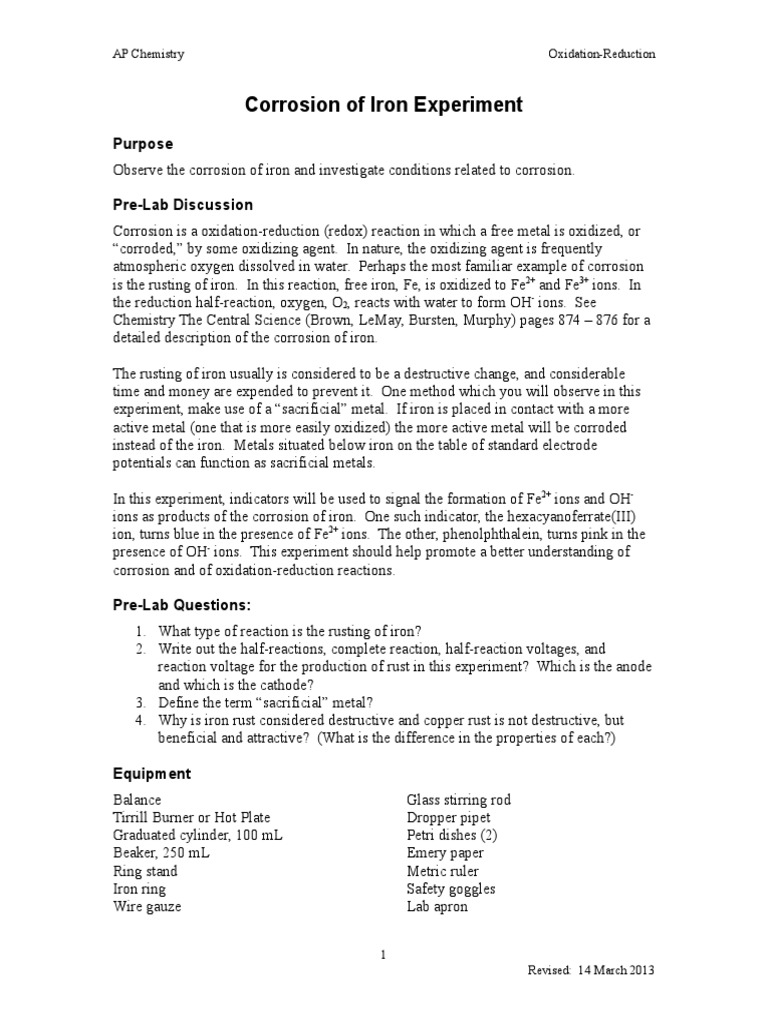 Iron Corrosion Experiment Procedure | PDF | Rust | Redox