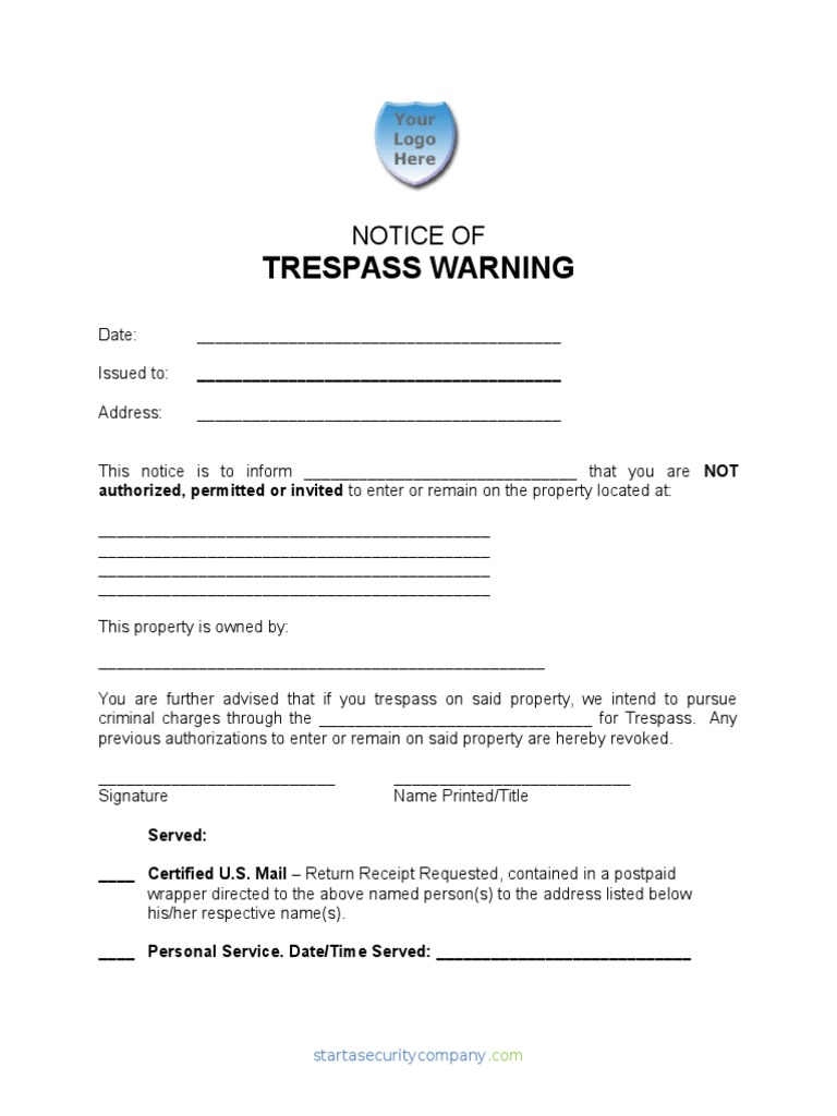 Trespass Warning Notice - Editable | PDF