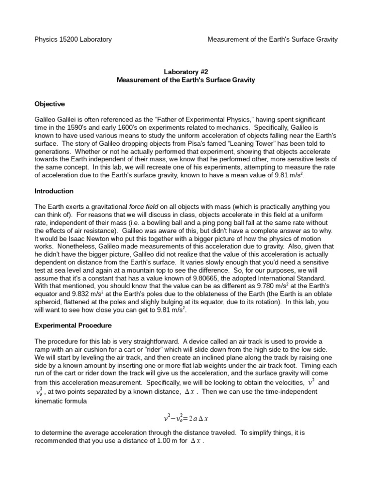 Lab 2 | Gravity | Galileo Galilei