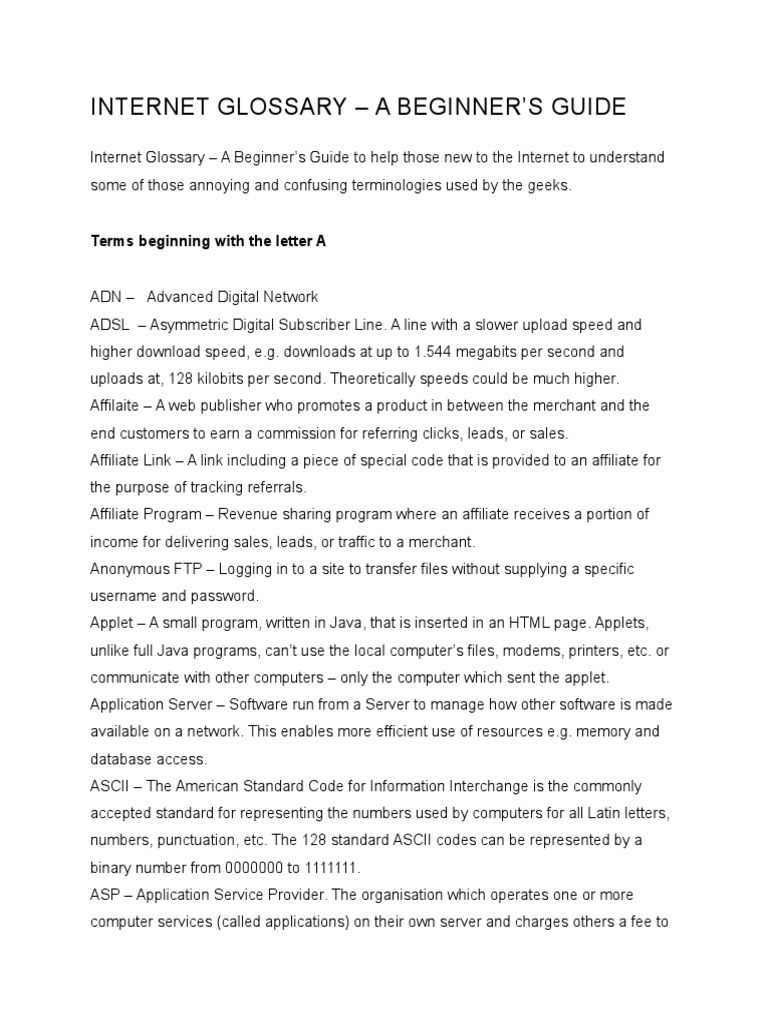 Internet Glossary - A Beginner's Guide | PDF | World Wide Web ...