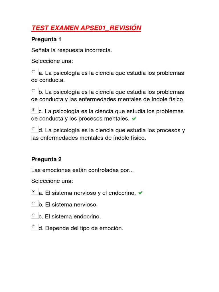 Examen Apse01 Revision Pdf Las Emociones Sicología 2947