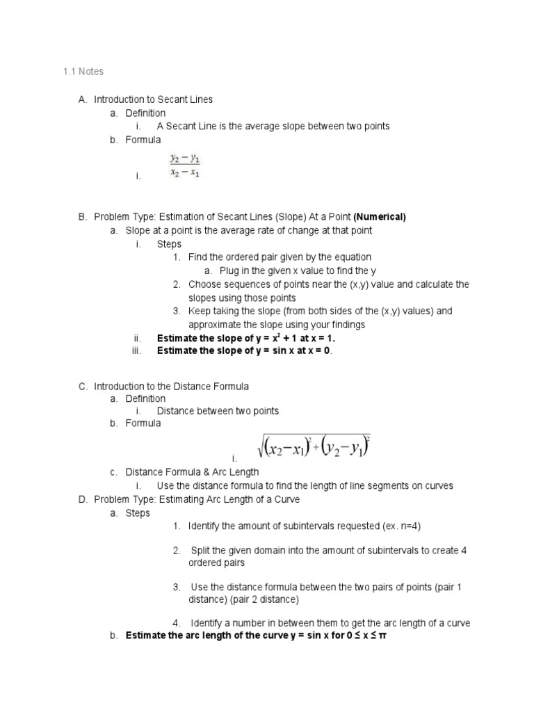 Estimating Secant Lines and Arc Length | PDF