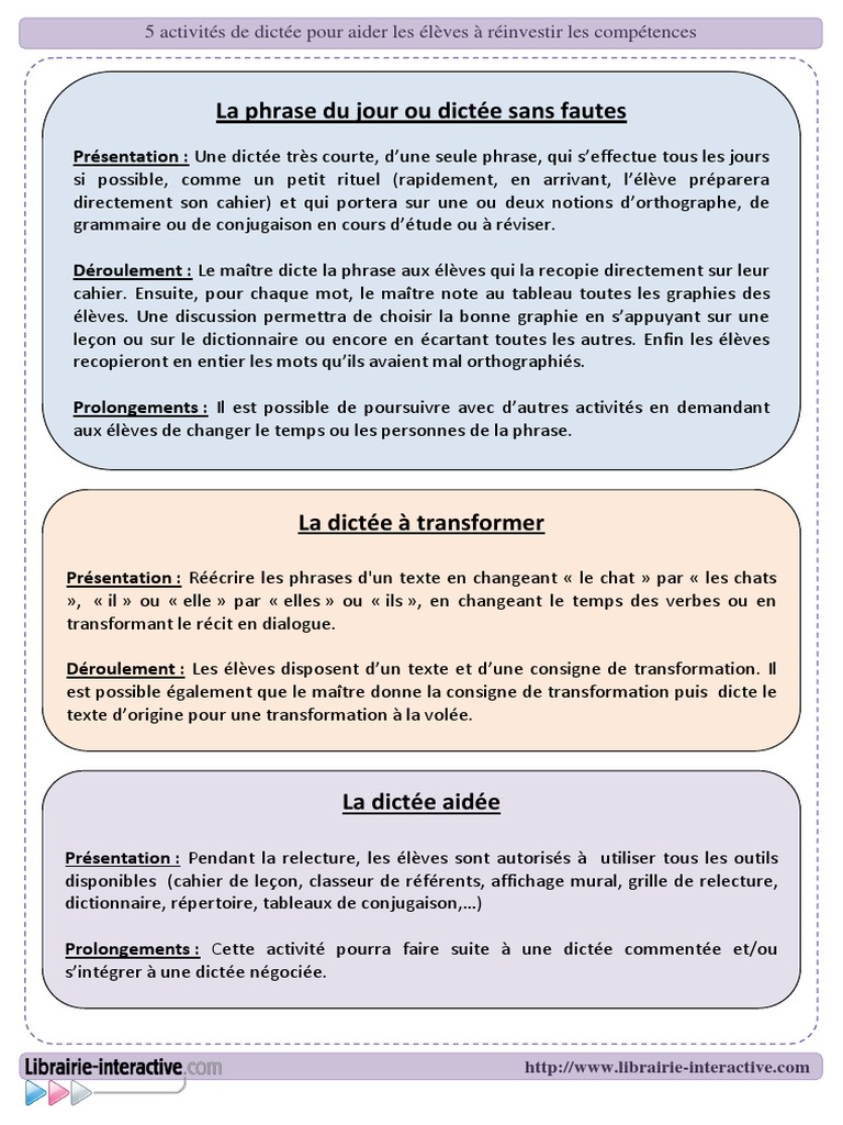Activités de dictée pour élèves | PDF | Phrase | Linguistique