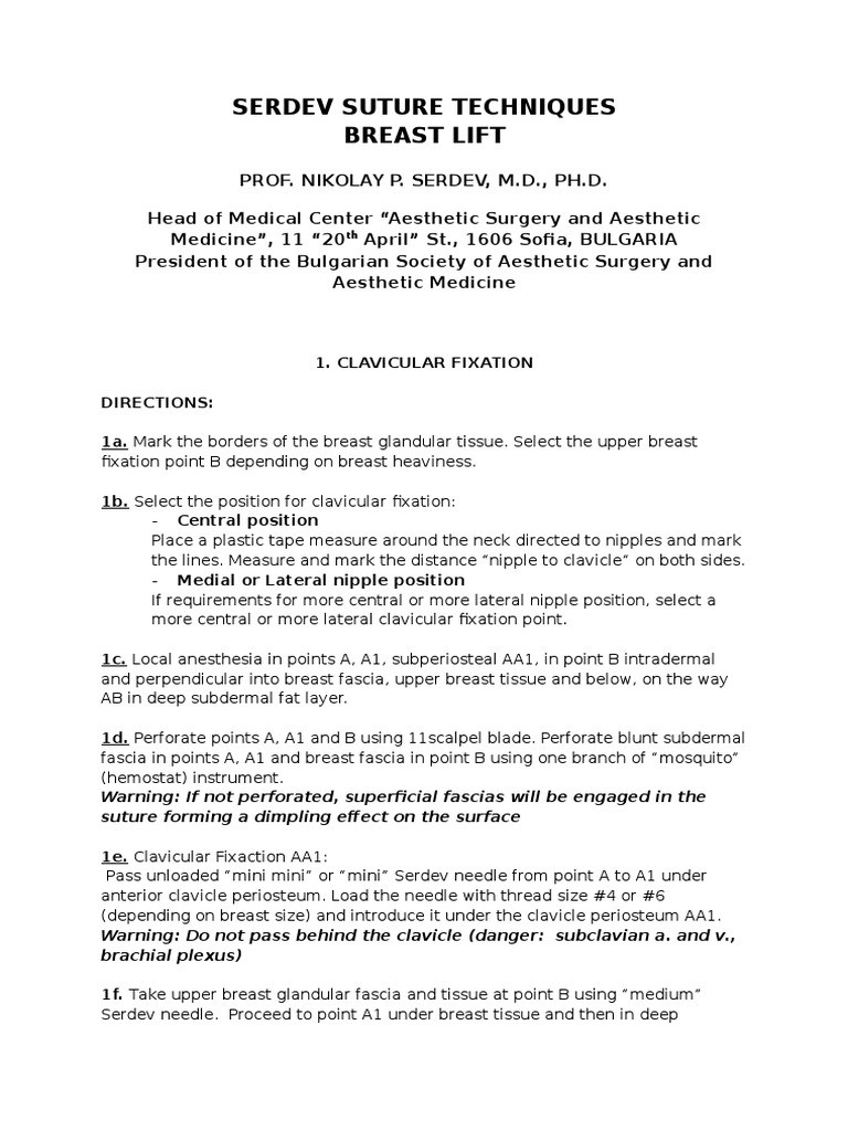 Serdev Suture Techniques Breast Lift - Prof Nikolay P Serdev MD PHD ...