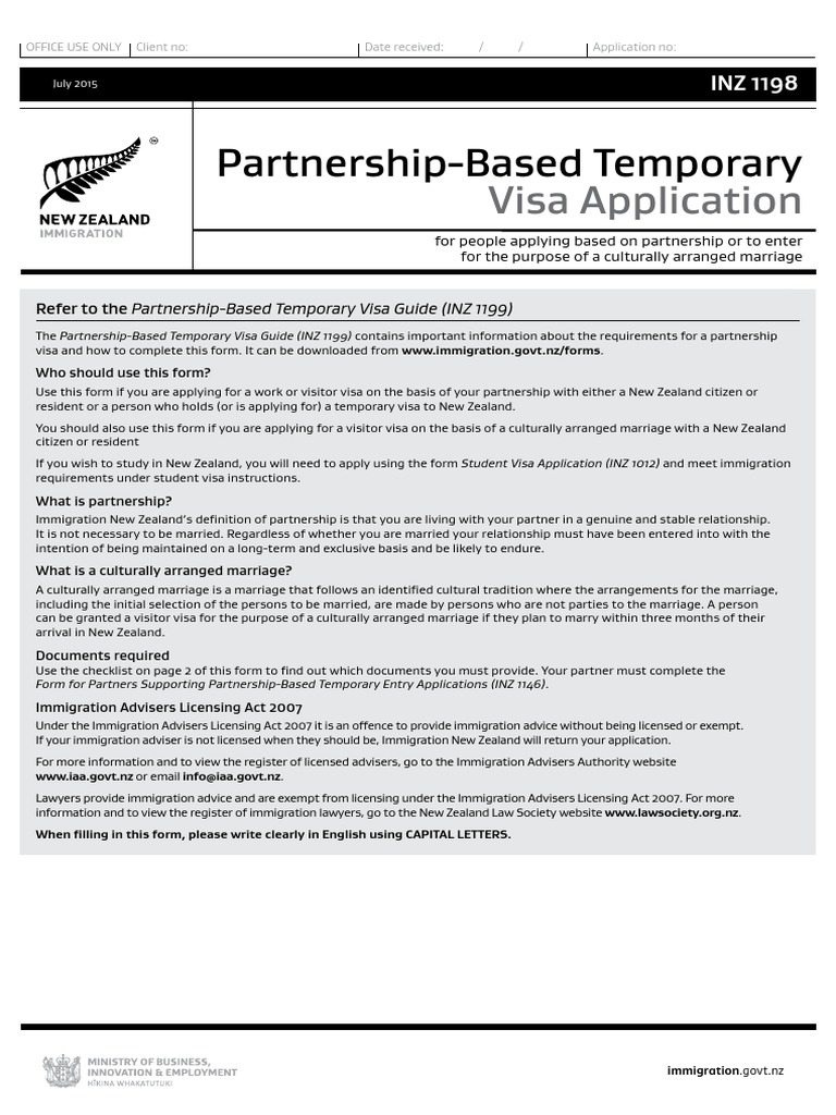 INZ 1198 - Partnership-Based Temporary Visa Application (INZ 1198 ...