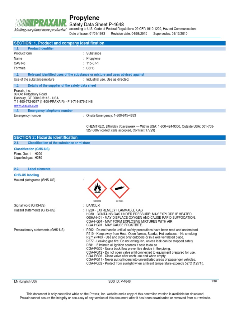 Propylene C3H6 Safety Data Sheet SDS P4648 | PDF | Firefighting ...