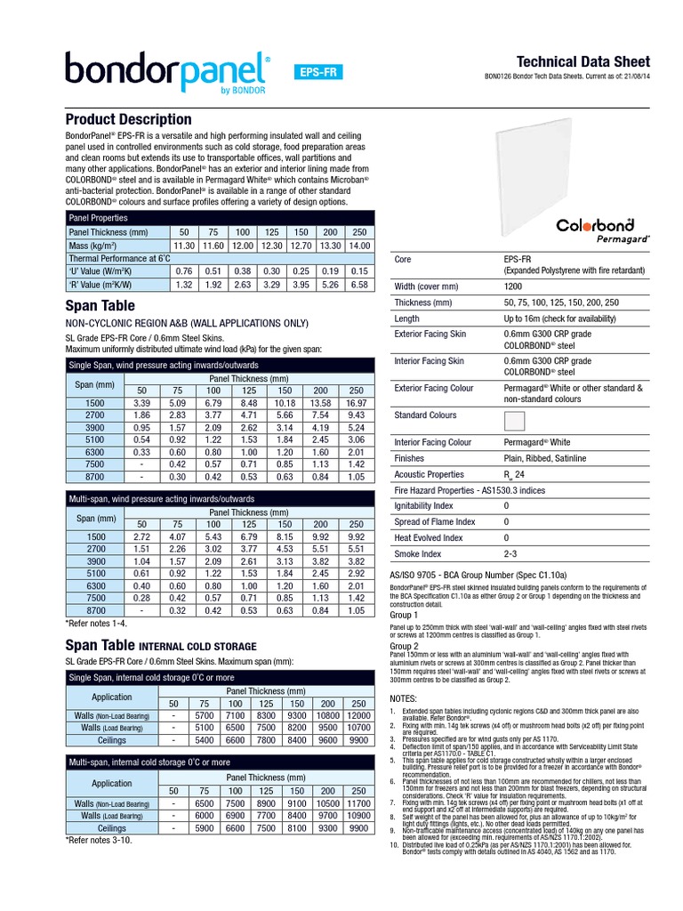 Bondor BondorPanel Insulated Walling Technical Data | PDF | Wall | Rivet