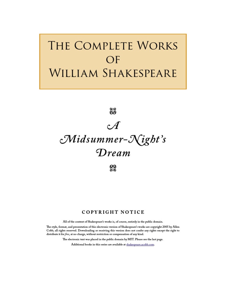 The Complete Works of William Shakespeare: A Midsummer Night's Dream ...