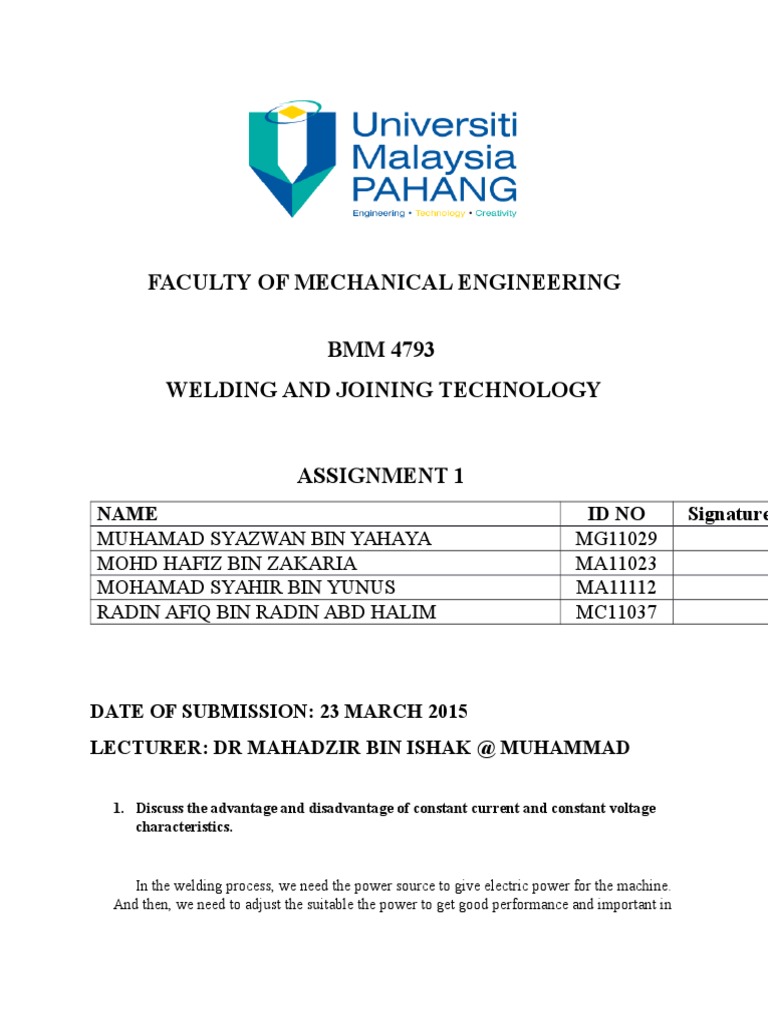 Assignment 1 Welding | PDF | Electric Arc | Welding