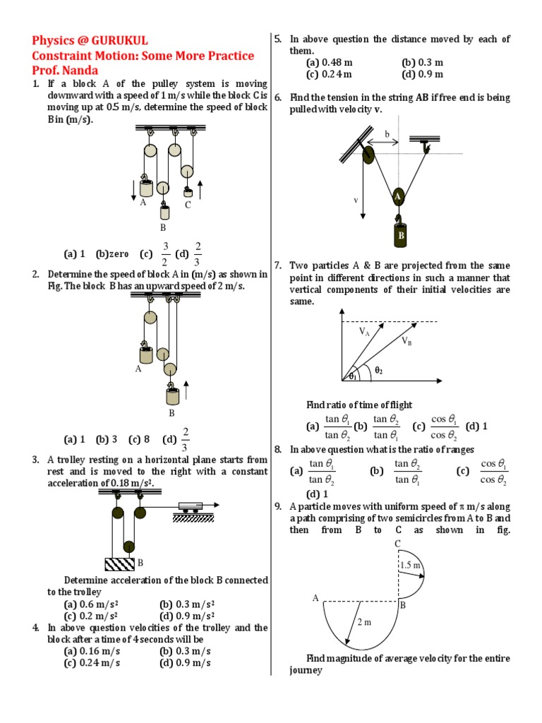 Constraint Motion For IIT | PDF | Weighing Scale | Mass