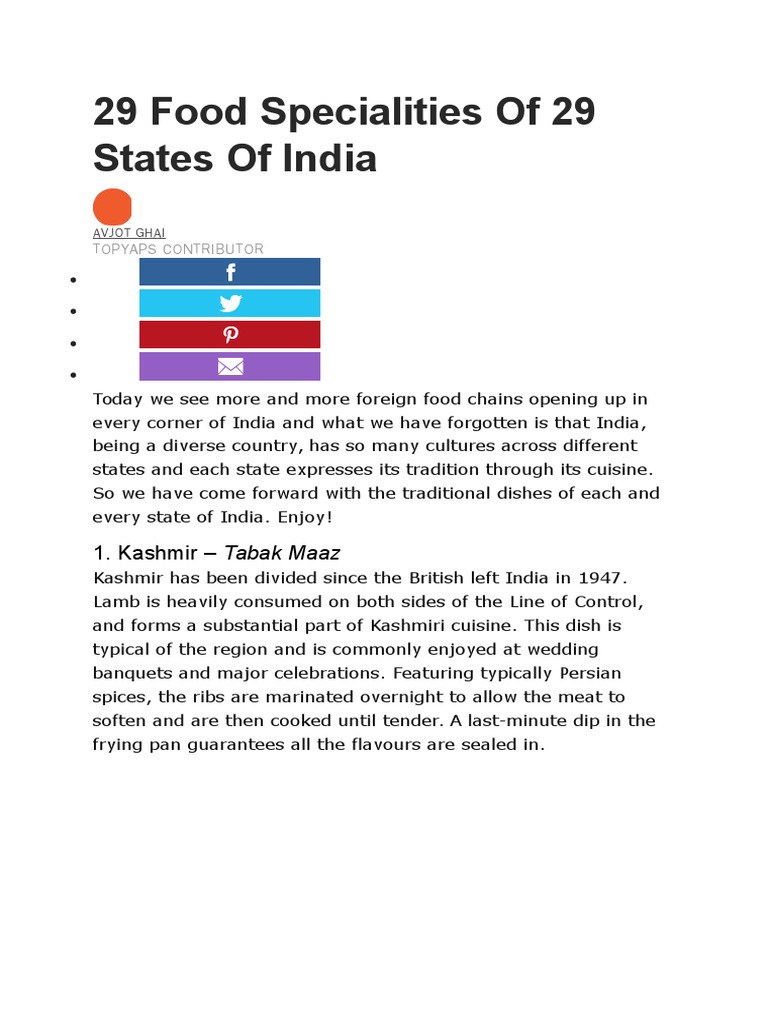 29 Food Specialities of 29 States of India | PDF | Curry | Indian Cuisine