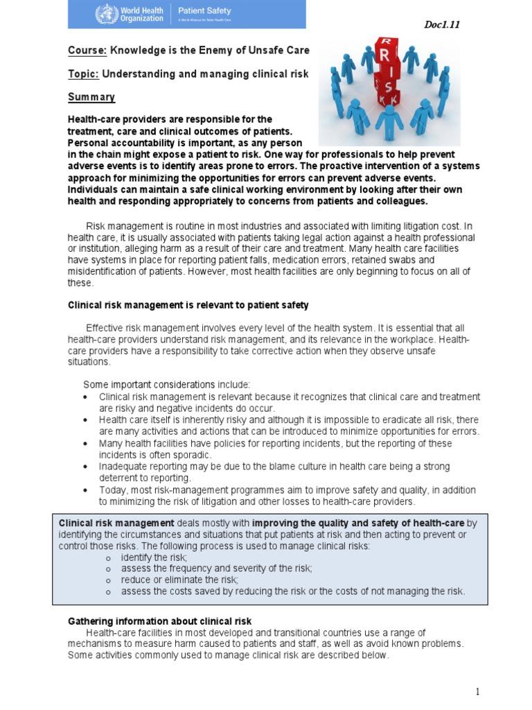 6 Understanding and Managing Clinical Risk | Download Free PDF | Health ...