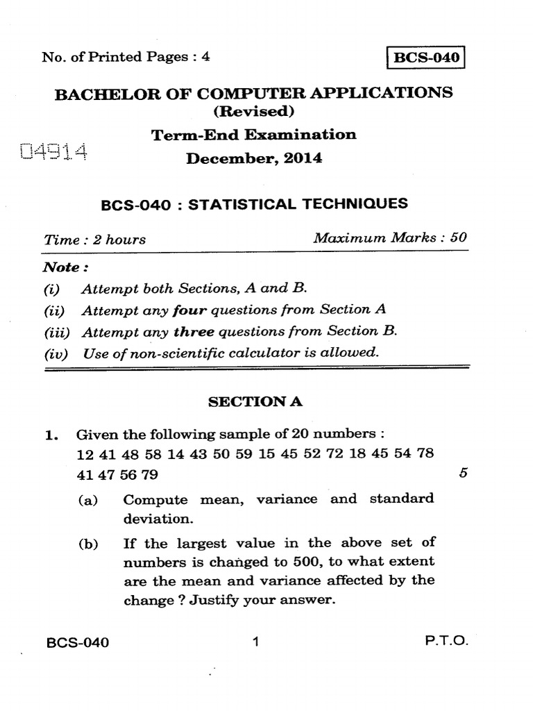 BCS 040 | PDF | Variance | Mean