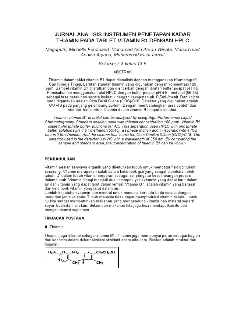 Jurnal Thiamin Dengan HPLC | PDF
