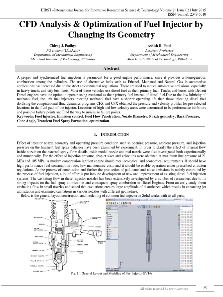 CFD Analysis & Optimization of Fuel Injector by Changing Its Geometry ...