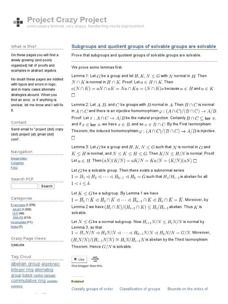 Subgroups and Quotient Groups of Solvable Groups Are Solvable - Project ...