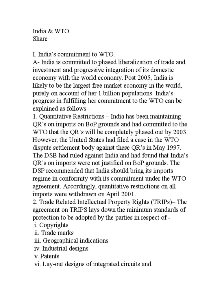 Mba Wto Notes | PDF | World Trade Organization | Trips Agreement
