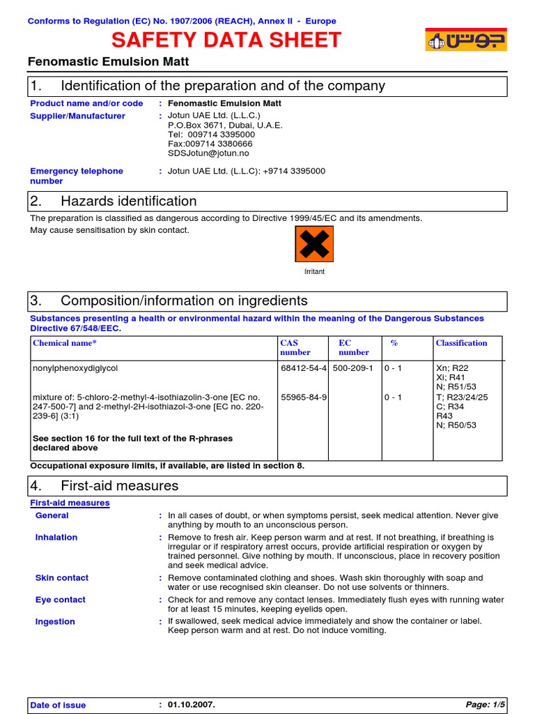 SDS - Fenomastic Emulsion Matt - English (Uk) - Dubai | Personal ...