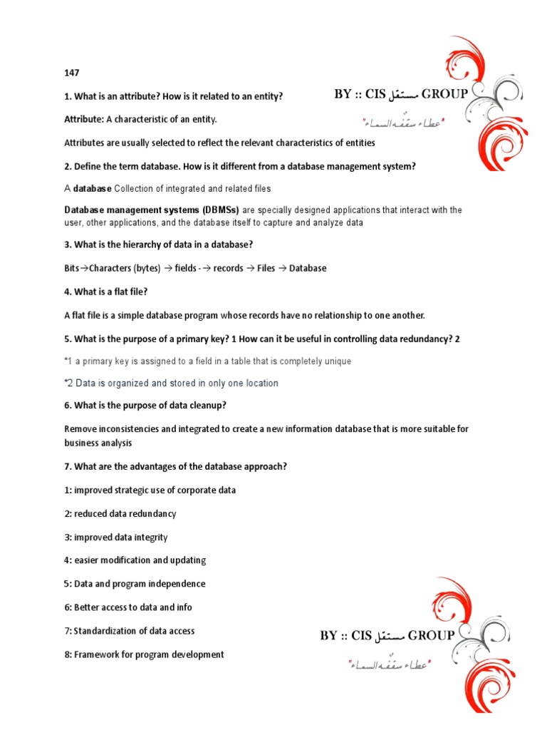 Chapter 3 Review Questions | PDF | Data Model | Databases