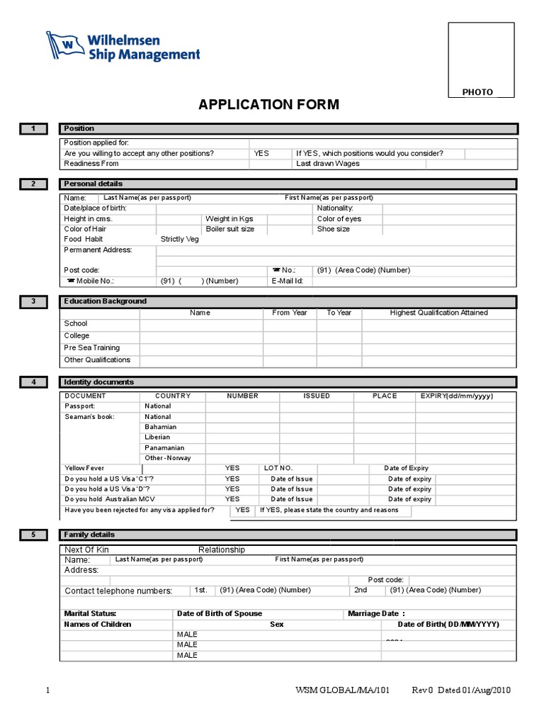 WSM Global Ma 101 Application Form | PDF | Identity Document | Oil Tanker