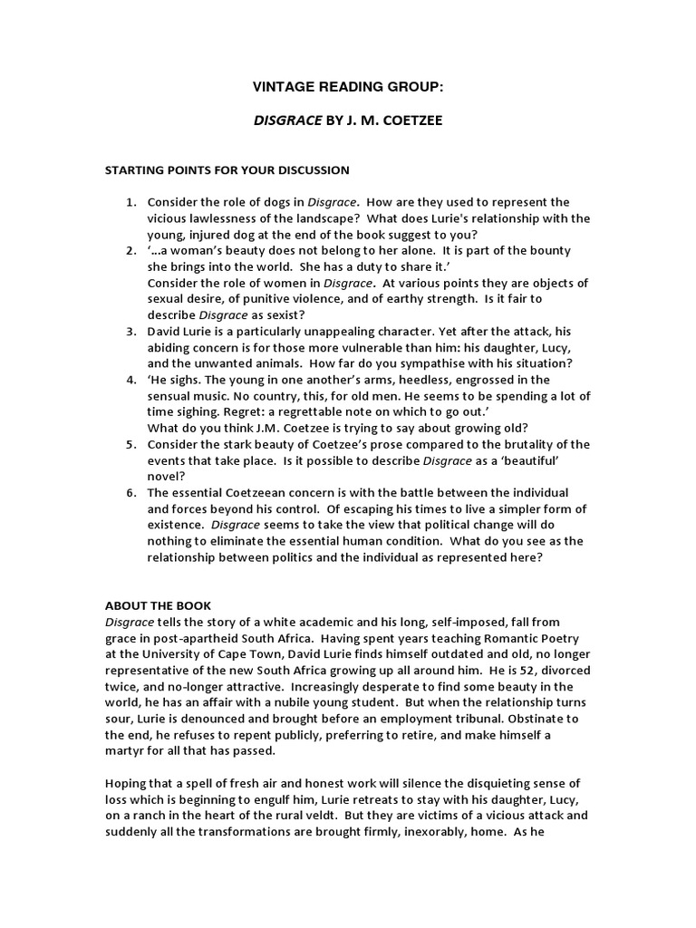 Disgrace Discussion Points | PDF | Social Science | Young Adult