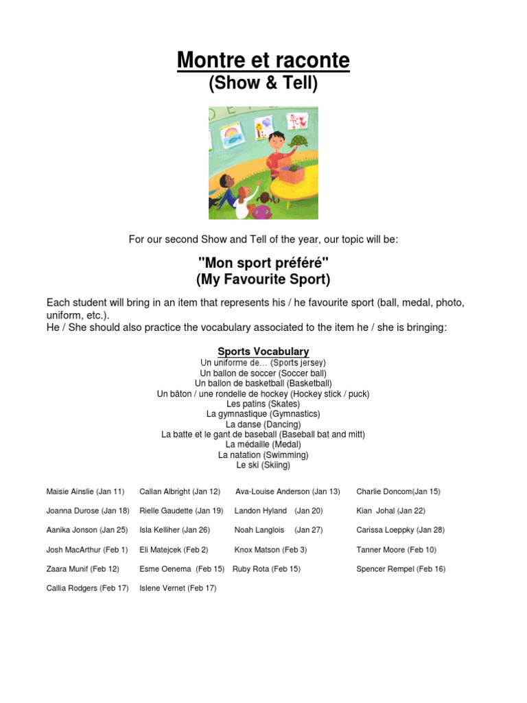 2nd Show and Tell Mon Sport Prefere Docx Janvier | PDF