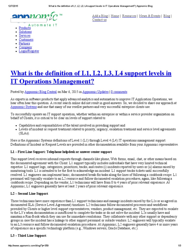 What Is The Definition of L1, L2, L3, L4 Support Levels in IT ...