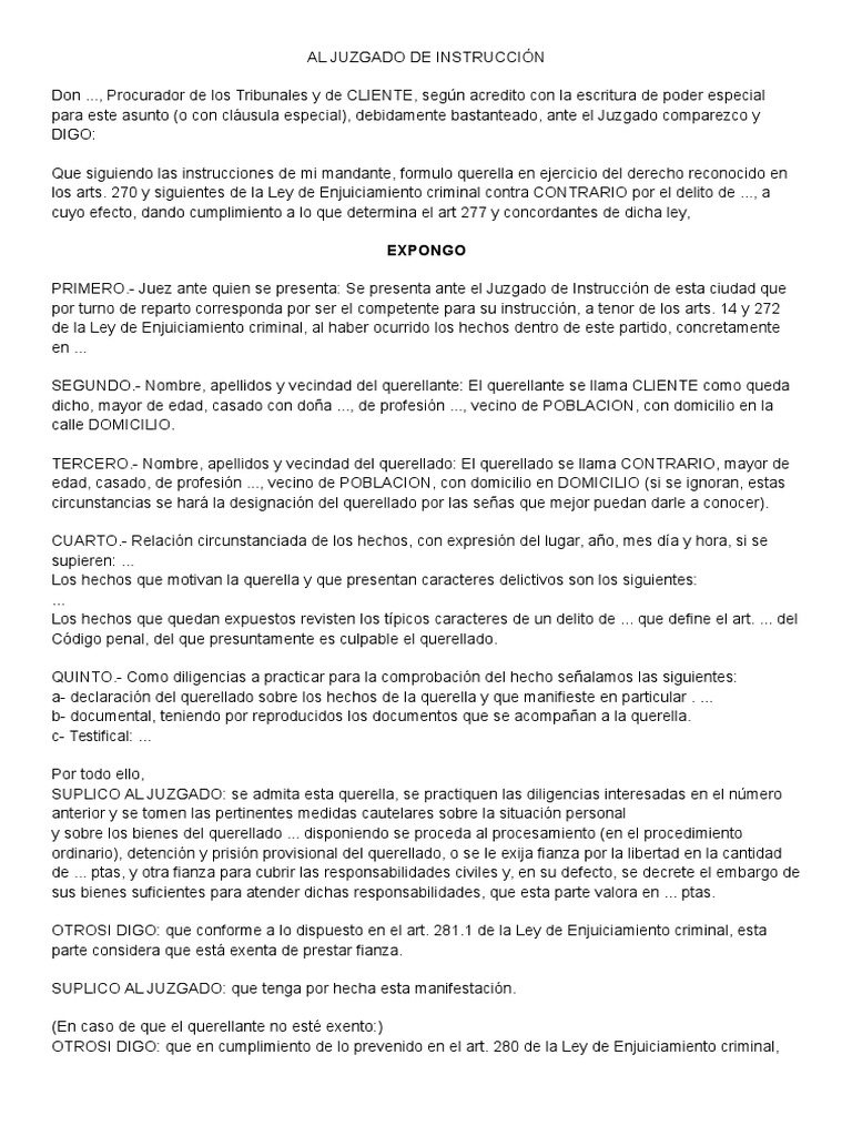 Modelo General de Querella | PDF | Queja | Delito