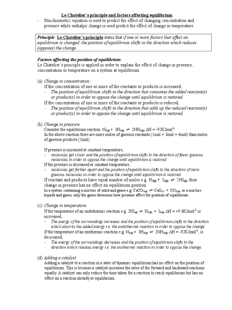 15-Le Chatelier's Principle and Factors Affecting Equilibrium | PDF ...