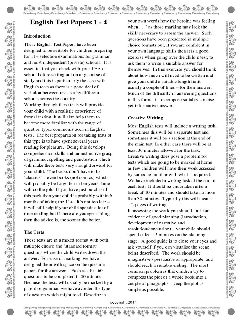 Examberry English Papers 1-4 Answers | PDF | Syntax | Rules