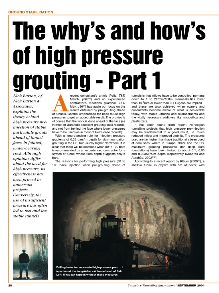 Barton-High Pressure Pre-Grouting. TTI Sept 2004 p28-30 PART I | PDF ...