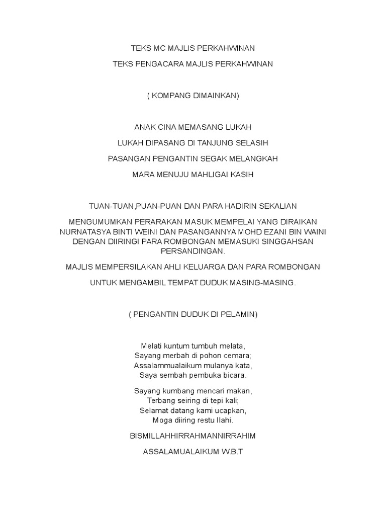 Teks MC Majlis Perkahwinan | PDF