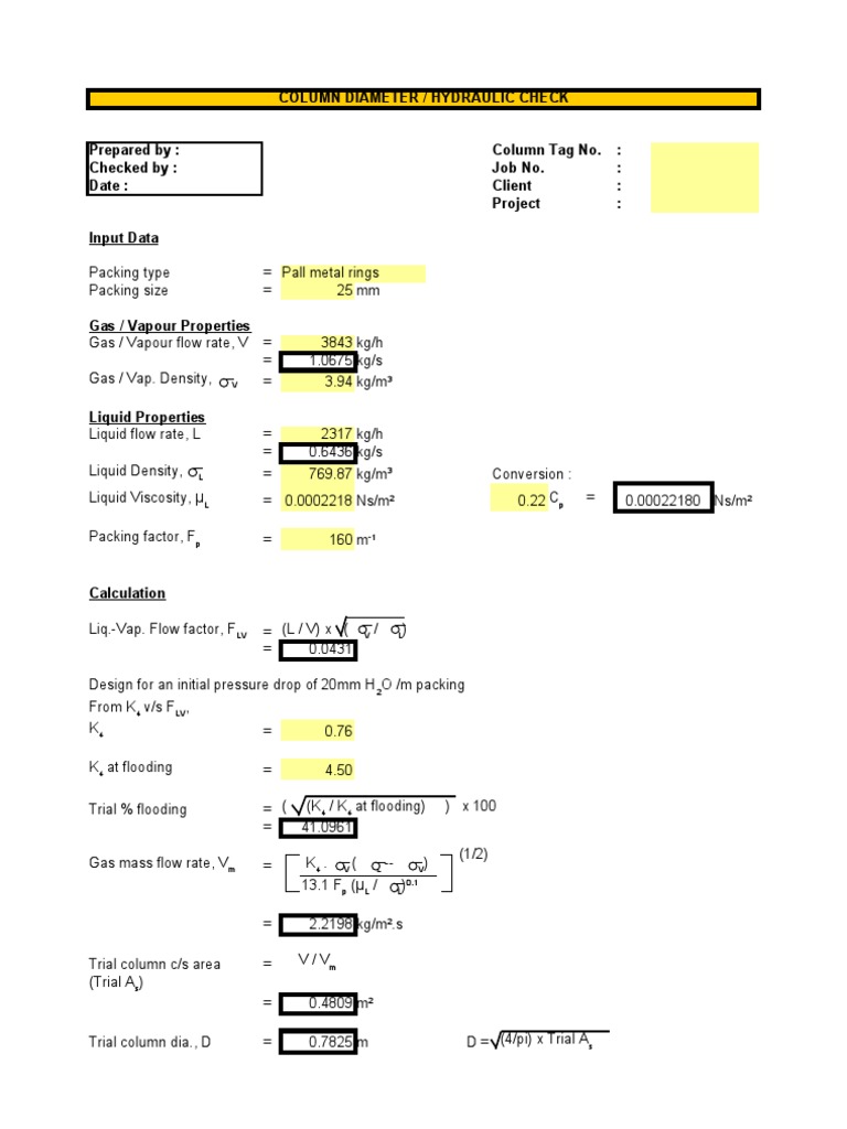HETP and Column Diameter Calculations | PDF | Liquids | Phases Of Matter