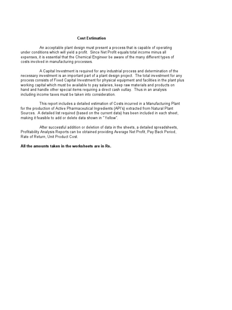 Cost Estimation | PDF | Depreciation | Fixed Capital