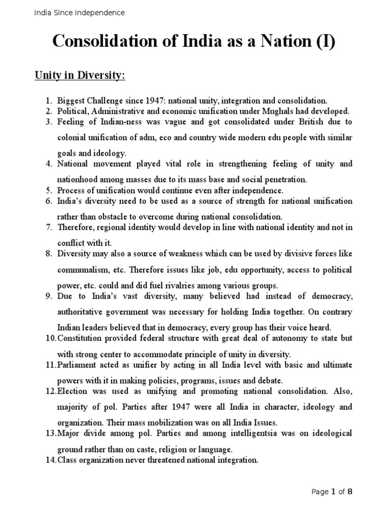 India Since Independence Notes | PDF | Urdu | Multiculturalism