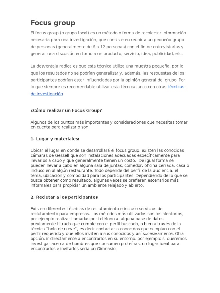 ¿Cómo hacer un Focus Group? | PDF | Grupo de enfoque | Ciencia cognitiva