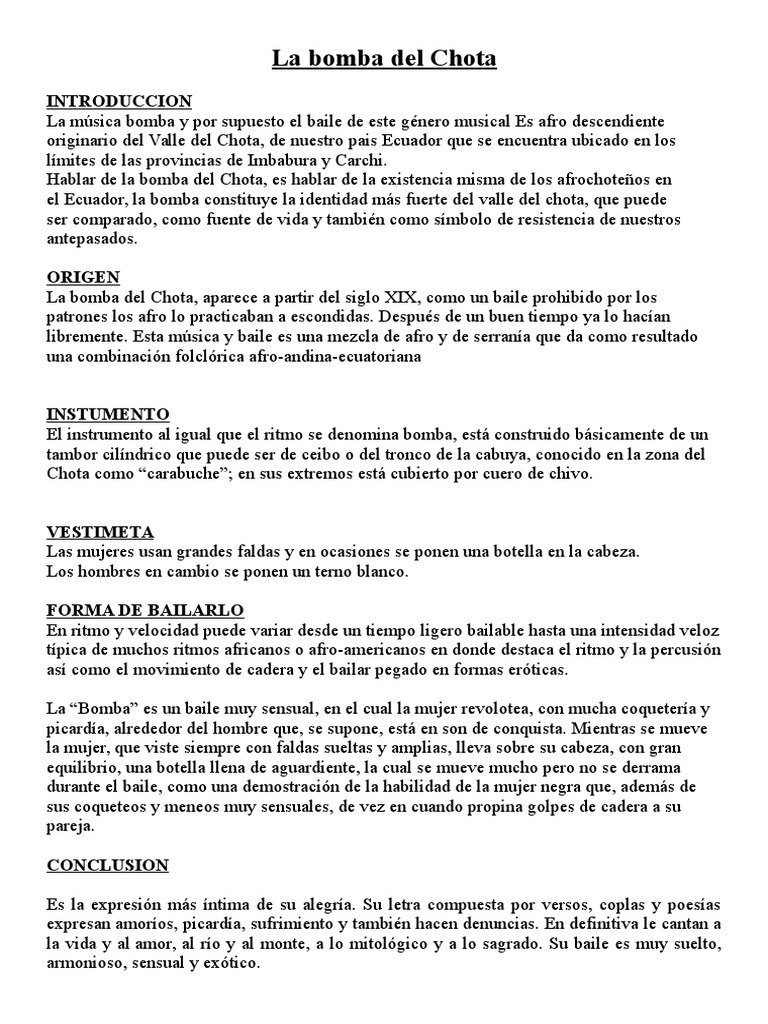 La Bomba del Chota: Identidad y Baile | PDF | Las artes escénicas ...