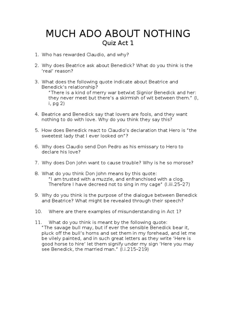 Much Ado Quizzes | PDF | Much Ado About Nothing | English Renaissance