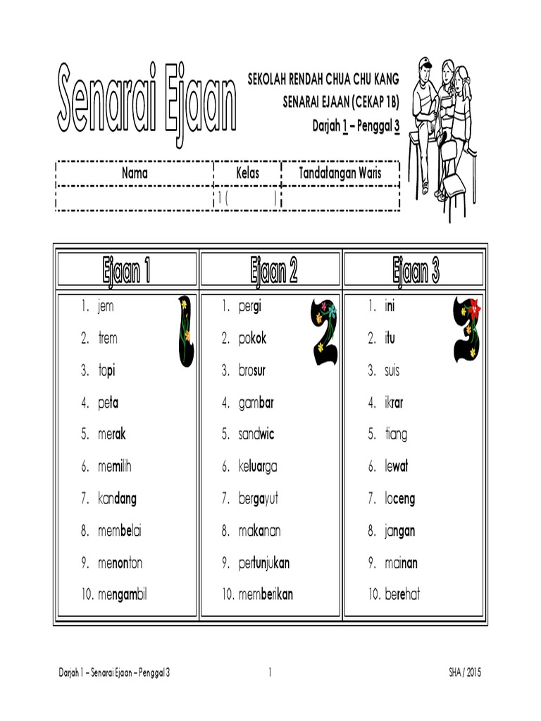 Darjah 1 - Senarai Ejaan - Penggal 3 - Cekap 2015 | PDF | Kesehatan Holistik
