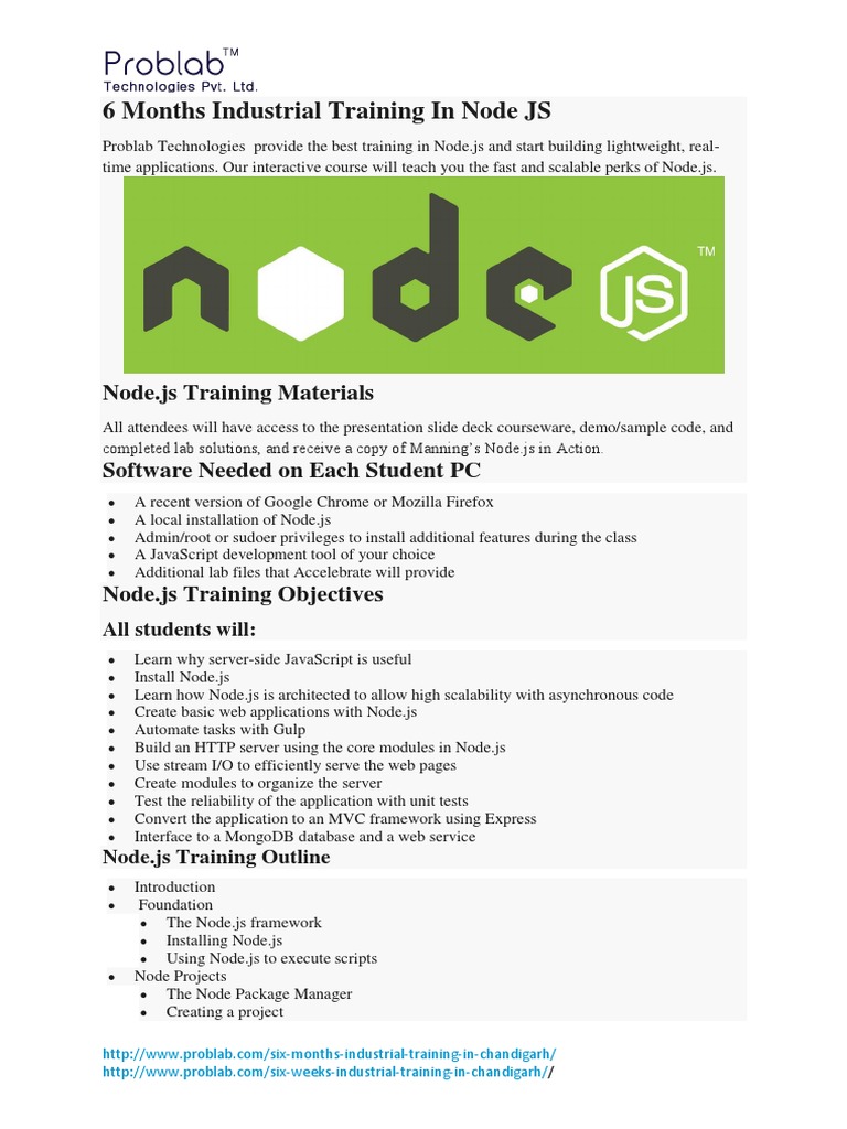 6 Months Industrial Training in Node JS | PDF | Hypertext Transfer Protocol | Web Server