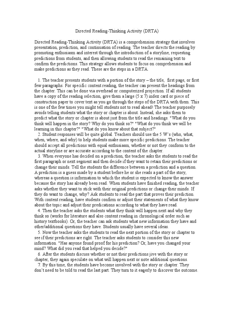 DRTA Lesson Plans Promote Reading Comprehension | PDF | Reading ...