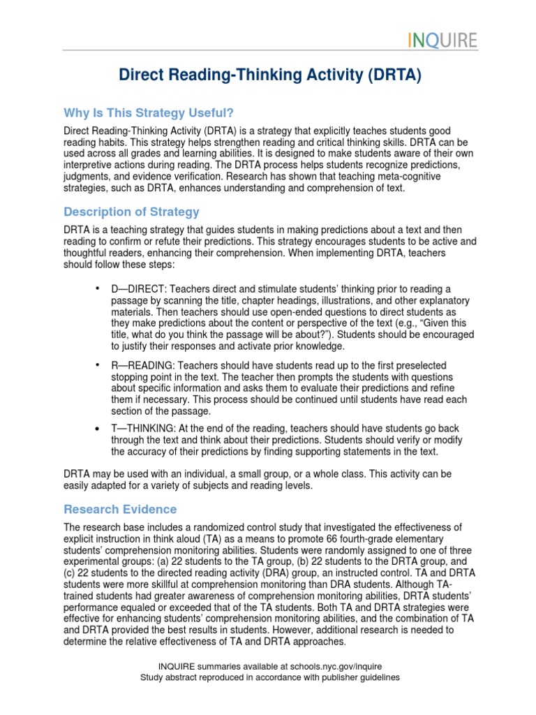 Improve reading skills with DRTA strategy | PDF | Reading Comprehension ...