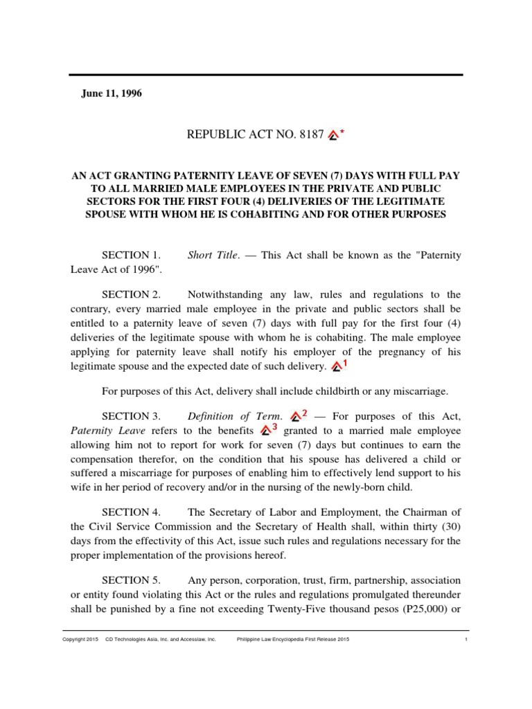 RA 8187 Paternity Leave | PDF | Parental Leave | Employment